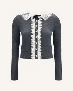 SELF-PORTRAIT Knit Cardigan With Lace Collar