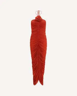 Magda Butrym Halterneck Dress With Floral Ruching