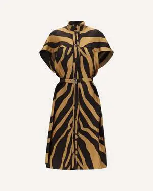 FERRAGAMO Twill Shirt Dress With Animal Print - Multicolour