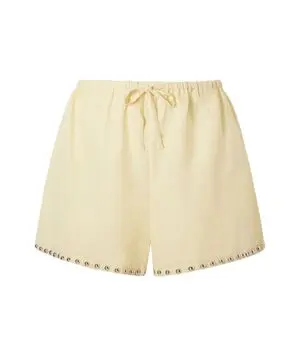 Staud Paddle Studded Linen Shorts - Yellow