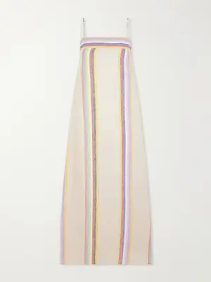 Staud Laura Striped Linen Maxi Dress - Neutrals
