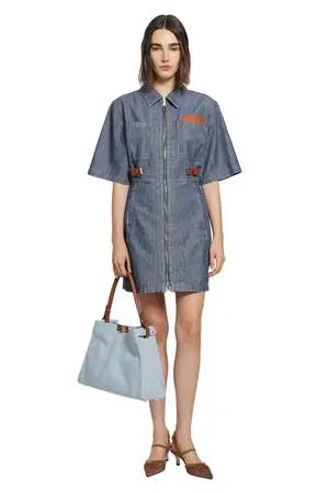Fendi Chambray Denim Shirt Dress - Blue