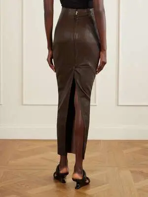 Rick Owens Dirt Pillar Textured-leather Maxi Skirt