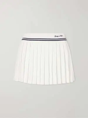 SPORTY & RICH Abigail Pleated Embroidered Striped Crepe De Chine Mini Skirt - Ecru