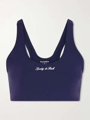SPORTY & RICH Logo-appliquéd Stretch Sports Bra - Navy
