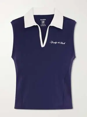 SPORTY & RICH Logo-appliquéd Stretch-jersey Top