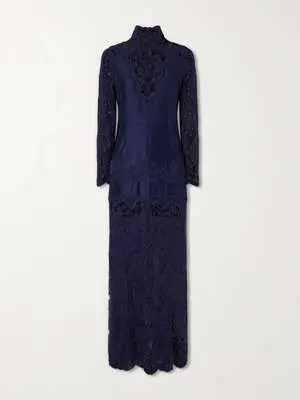 Rabanne Lace-trimmed Jersey Maxi Dress - Navy