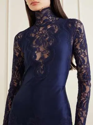 Rabanne Lace-trimmed Jersey Maxi Dress