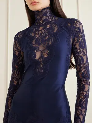 Rabanne Lace Trimmed Jersey Maxi Dress - Navy