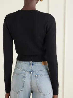 Saint Laurent Cropped Cashmere Crewneck Sweater - Black