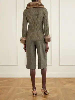 Saint Laurent Shearling-trimmed Cable-knit Cashmere Cardigan