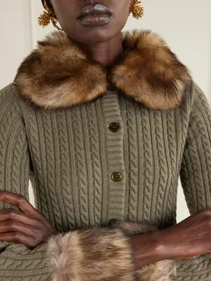 Saint Laurent Shearling-trimmed Cable-knit Cashmere Cardigan