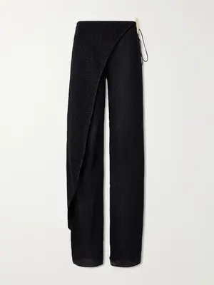 Oseree Lumiere Embellished Lurex Wide-leg Pareo Pants - Black
