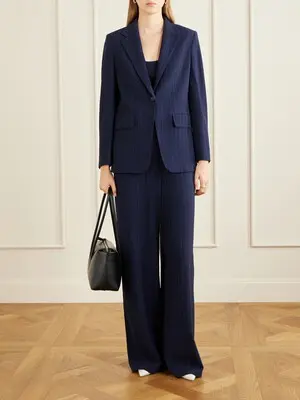 Max Mara Striped Virgin Wool-blend Wide-leg Pants - Blue