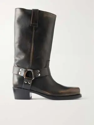 Paris Texas Roxy Studded Leather Knee Boots - Black