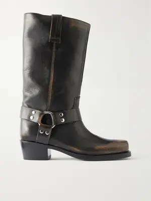 Paris Texas Roxy Studded Leather Knee Boots - Black