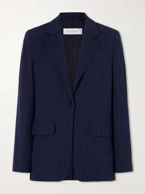 Max Mara Pinstriped Wool-blend Seersucker Blazer - Navy