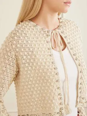 Rabanne Embellished Crocheted Cotton Cardigan