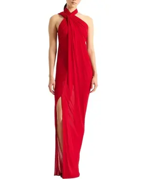 Balmain Long Draped Jersey Dress