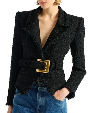 Balmain Belted Tweed Jacket - Black