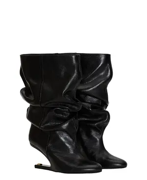 Balmain No Wedge Textured Leather Ankle Boots - Black