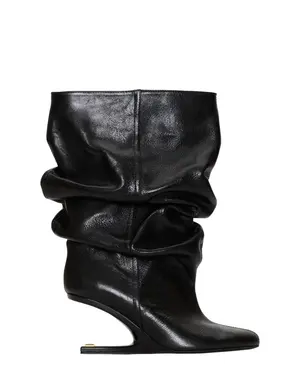 Balmain No Wedge Textured Leather Ankle Boots