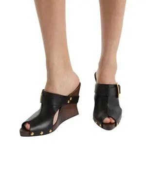 Balmain Anthem Wedge Smooth Leather Mules