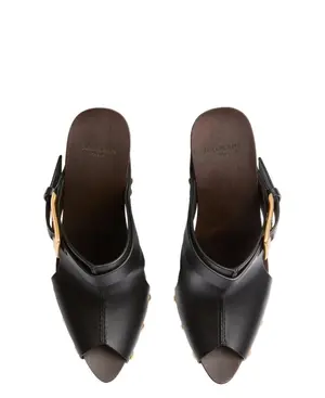 Balmain Anthem Wedge Smooth Leather Mules