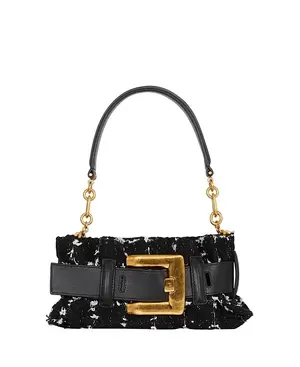 Balmain Mini Anthem Bag In Smooth Leather And Tweed - Black