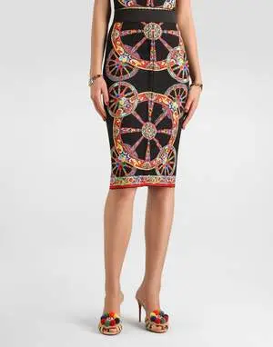Dolce & Gabbana Carretto-print Charmeuse Long Skirt
