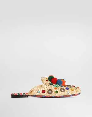 Dolce & Gabbana Raffia Mules With Embroidery - Multicolor