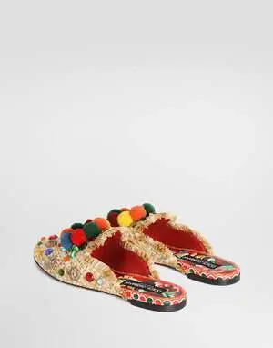 Dolce & Gabbana Raffia Mules With Embroidery