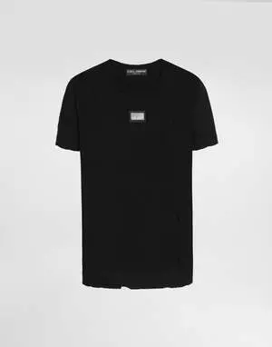 Dolce & Gabbana Jersey T-shirt With Rips And Tag - Black