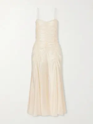 Khaite Raina Ruched Silk-blend Midi Dress - Neutrals