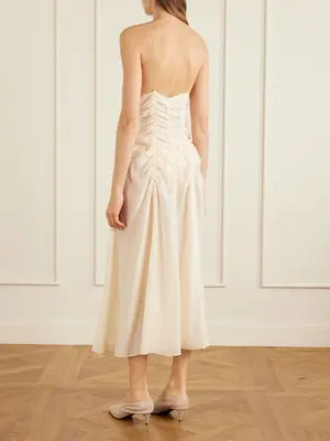 Khaite Raina Ruched Silk-blend Midi Dress - Neutrals