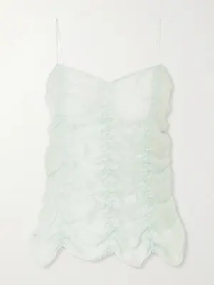 Khaite Inara Ruched Lyocell And Silk-blend Tank - Green