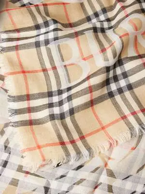 Burberry Frayed Printed Checked Wool And Silk-blend Scarf