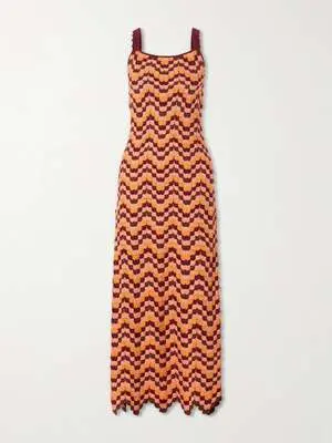 Escvdo Marea Striped Crocheted Cotton Maxi Dress - Orange
