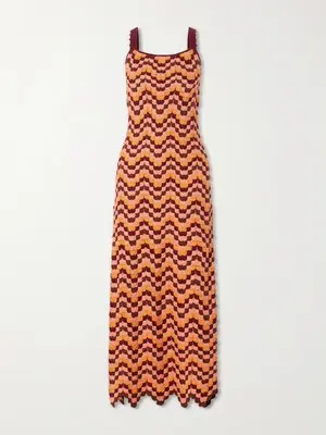 Escvdo Marea Striped Crocheted Cotton Maxi Dress - Orange