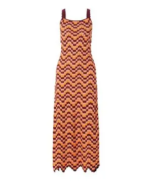 Escvdo Marea Striped Crocheted Cotton Maxi Dress - Orange