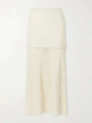 Escvdo ESCVDO Mural Crocheted Cotton Midi Skirt Ivory