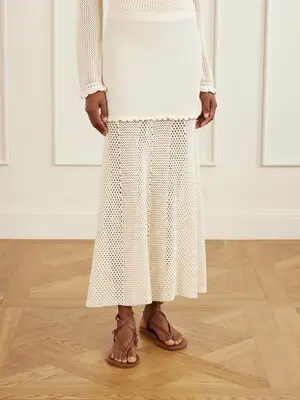Escvdo Mural Crocheted Cotton Midi Skirt