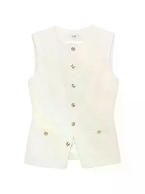 Maje Ecru Beige Tweed Sleeveless Top