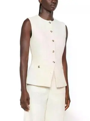 Maje Ecru Beige Tweed Sleeveless Top