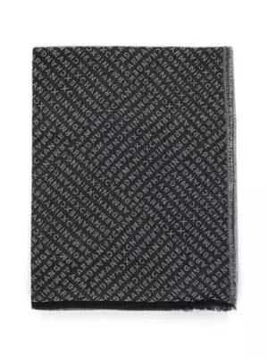Emporio Armani Logo-jacquard Frayed Scarf - Grey