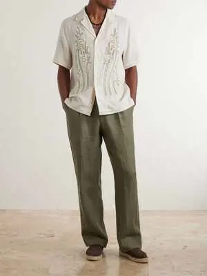Frescobol Carioca Alves Embroidered Linen Shirt - Ecru