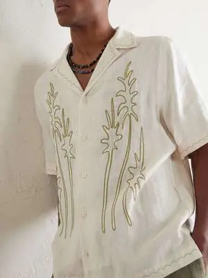Frescobol Carioca Alves Embroidered Linen Shirt - Ecru