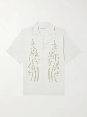 Frescobol Carioca Alves Embroidered Linen Shirt - Neutrals
