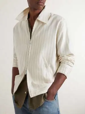 Frescobol Carioca Tomas Striped Linen And Cotton-blend Blouson Jacket - Ecru