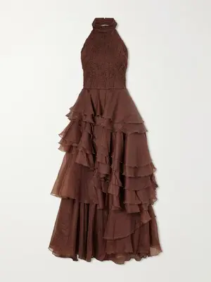 Aje Fayette Tiered Ruffled Halterneck Gown - Brown